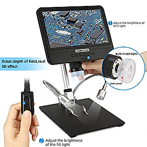 8.5" LCD Digital Microscope with 32G TF Card,Koolertron 12MP 5X-260X Magnification 30fps1080P USB Microscope,Support Image Flip/Reverse Color/Black&White,Coin Microscope for Plant/Rock/Circuit Board