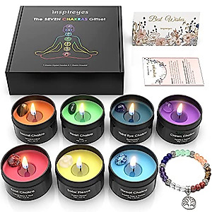 Chakra Candles with Premium Crystal and Healing Stones Luxury Meditation Scented Candles Gift Set for Women Stress Relief Spiritual Decor Healing Candles for Yoga, Aromatherapy