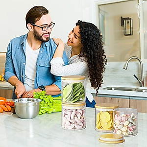 6 Piece Glass Storage Jars Set with Airtight Bamboo Lids and Labels, 20oz/600ml Glass Spice Jars Food Storage Containers for Home Kitchen,Pantry, Tea, Sugar, Salt, Coffee, Flour, Herbs, Grains