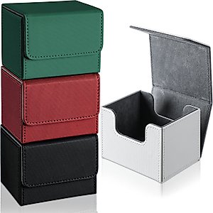 Yookeer 4 Pieces Leather Deck Card Boxes Cards Deck Game Box for Collectible Playing Card Box Compatible with MTG Commander(Black, White, Red, Green,Horizontal)