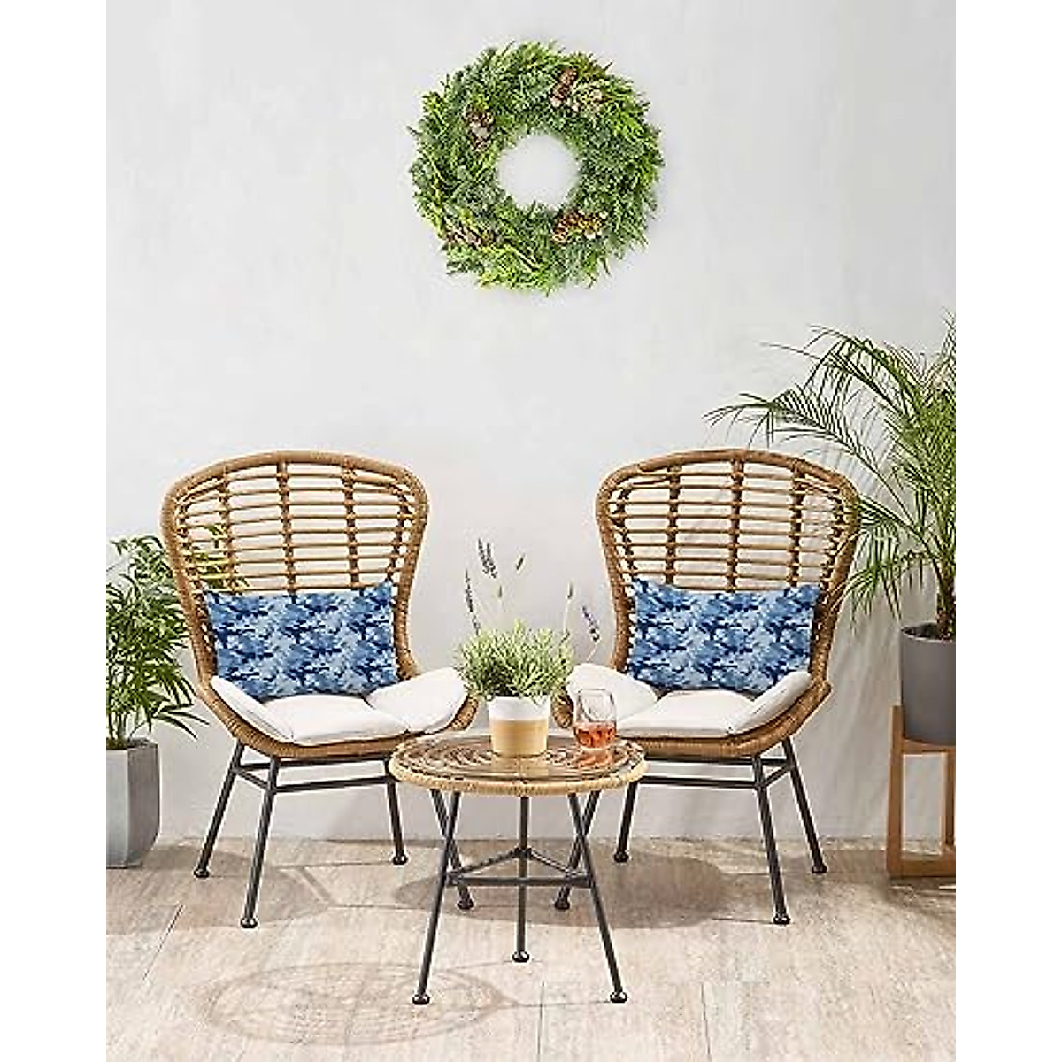 Throw Pillow Covers Set of 2, Lumbar Pillow Case Blue Camouflage Cotton Linen Rectangular Cushion Case Pillowcase for Couch Sofa Living Room Bedroom Decorative, 12 x 20 Inches