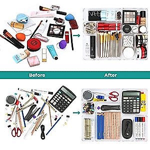 Kootek 22 Pcs Desk Drawer Organizer Set 5-Size Bathroom Drawer Tray Dividers Versatile Storage Bins Plastic Vanity Trays Organizers Divider Container for Dresser Makeup Kitchen Utensil Office