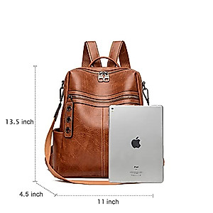 Leather Womens Backpack Purse for Women, Ladies Convertible Cute Purse Backpack and Handbags Shoulder Bag Bookbag Satchel for Travel, Anti-Theft Multi Pockets Fashion Designer Rucksack (Medium, Brown)