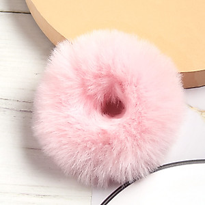 Furling Pompoms Furry Faux Rabbit Fur Hair Scrunchies Artificial Fur Hair Bobbles Elastic Hair Band Rope Wristband Ponytail Accessories Light Pink 2pcs