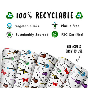 CENTRAL 23 Gift Wrap Paper - Music Guitar - Birthday Boy Wrapping Paper - (6x) Gift Wrap Sheets Christmas - For Men Women Gift Wrap Paper - Musician Music Lover Rockstar Band - Comes With Stickers