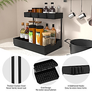 NATURE'S SOURCE 2-Tier Under Sink Organizer, 2 Pack Sliding L-shape Under Bathroom Cabinet Storage Drawer Organizer Multi-purpose Under Sink Shelf Organizer Storage for Bathroom Kitchen(Black 2 Pack)