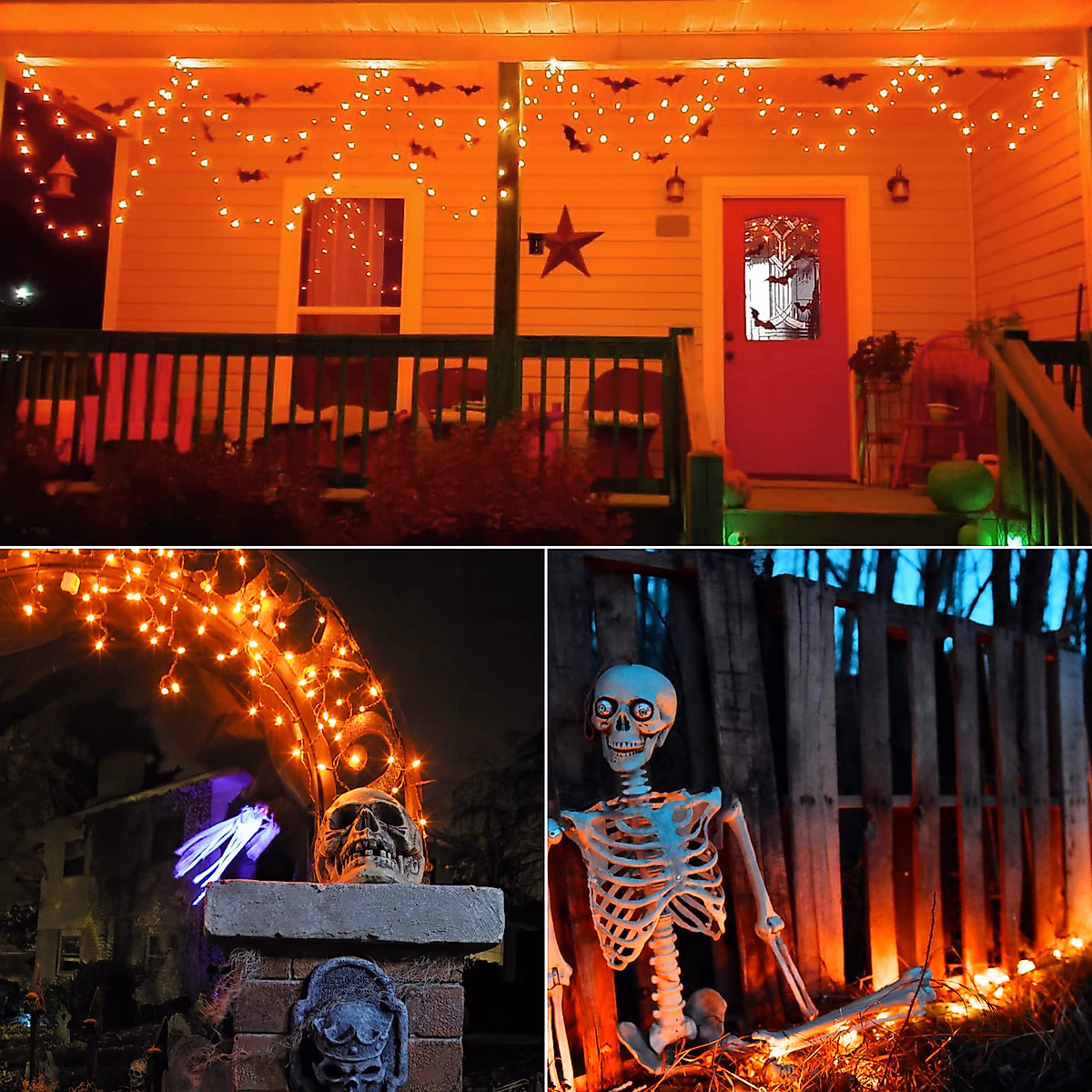 BOLWEO Orange Fairy Lights Outdoor Waterfroof 10ft 30 LED, Halloween String Lights Battery Opreated with Timer Clear Wire for Indoor & Outdoor Halloween Decorations