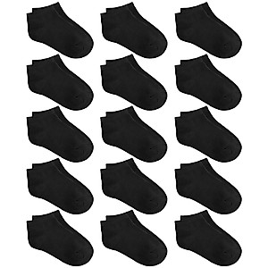 KEREDA 15 Pairs Kids Ankle Socks Boys Girls Half Cushion Low Cut Athletic Socks 6-8 Years Black
