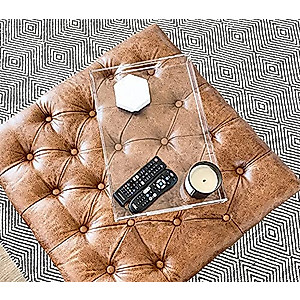 Durable Acrylic Tray Breakfast Serving Tray - 5MM Thick Big Rectangular Waterproof Acrylic Serving Platter with Handles for Coffee, Tea, Food -Elegant Acrylic Decorative Tray (Clear Tray-16''x12'')