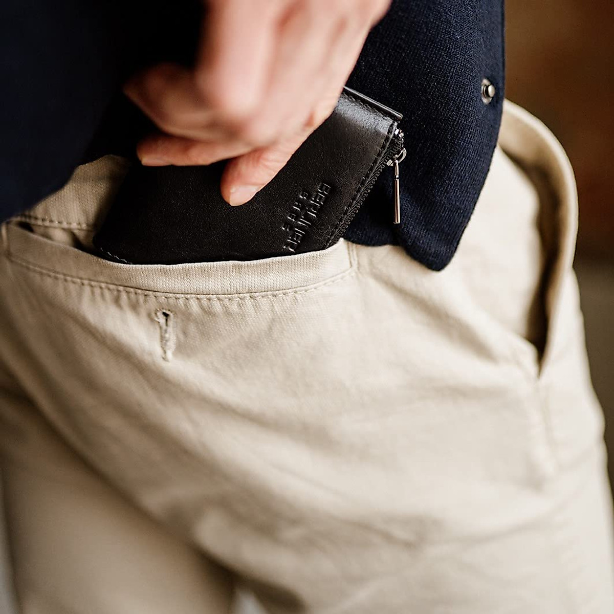 BERLINER BAGS Premium Mini Wallet Mark Flat Purse with Zipper Genuine Leather Small Case Ladies Men Thin Slim (Brown)