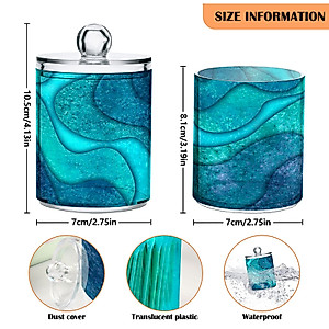 Teal Turquoise Waves Qtip Dispenser Apothecary Jars Blue Marble Texture Qtips Holder Bathroom Storage Canister Plastic Jar 10 Oz for Cotton Ball Swab Round Pads Floss 2pcs
