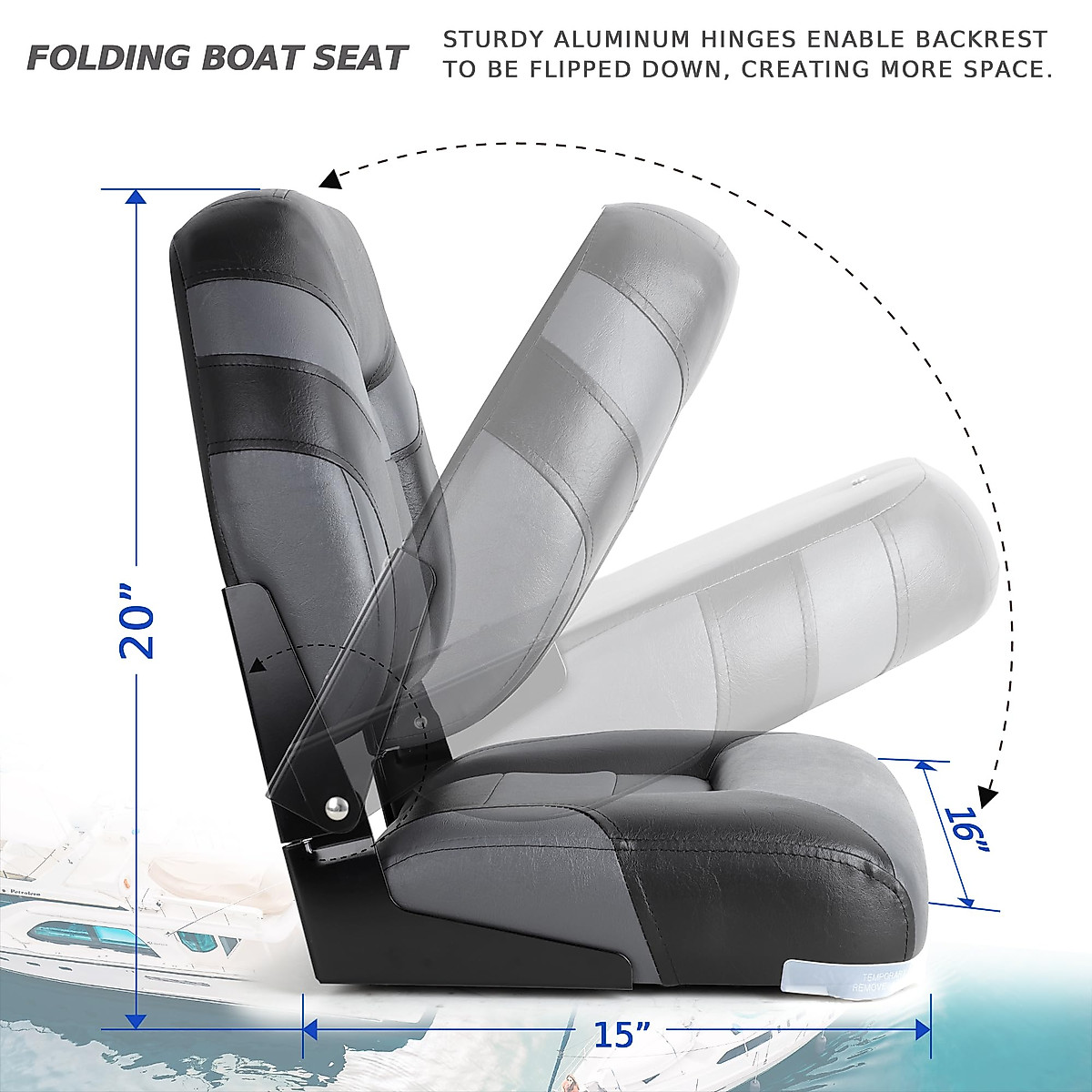 SUNDGORA Marine Low Back Folding Boat Seat,Stainless Steel Screws Included,Charcoal/Black(2 Seats)