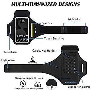 Running Armband with Airpods Bag Cell Phone Armband for iPhone 14 13 Pro 14 Plus 12 11 XR XS, Galaxy S20/S10 Water Resistant Sports Phone Holder Case & Zipper Slot Car Key Holder for 6.5 inch Phone