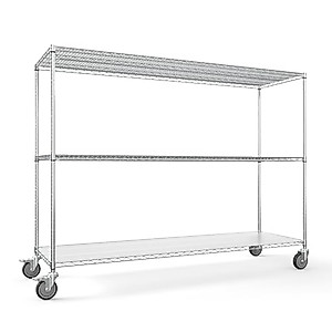 3 Tier NSF Wire Shelf Shelving Unit, 24 x 72 x 62 Inch 3000lbs Capacity Heavy Duty Adjustable Storage Rack with 5in Wheels and Shelf Liners and Extensible Designs Large Utility Storage Rack - Chrome