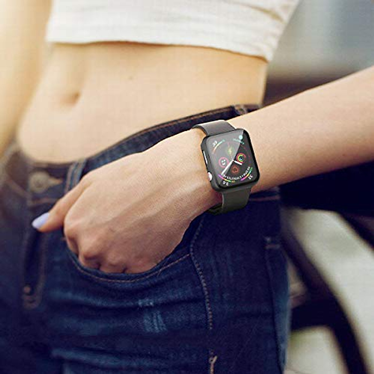 Misxi 2 Pack Hard PC Case with Tempered Glass Screen Protector Compatible with Apple Watch Series 6 SE Series 5 Series 4 44mm, Black