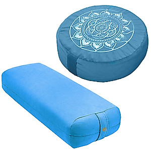 Florensi Yoga & Meditation Bundle | Blue Meditation Cushion & Blue Yoga Bolster