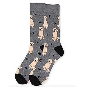 Urban Peacock Men's Novelty Fun Crew Socks - Multiple Patterns! (Dogs - Golden Retriever - Grey, 1 Pair)
