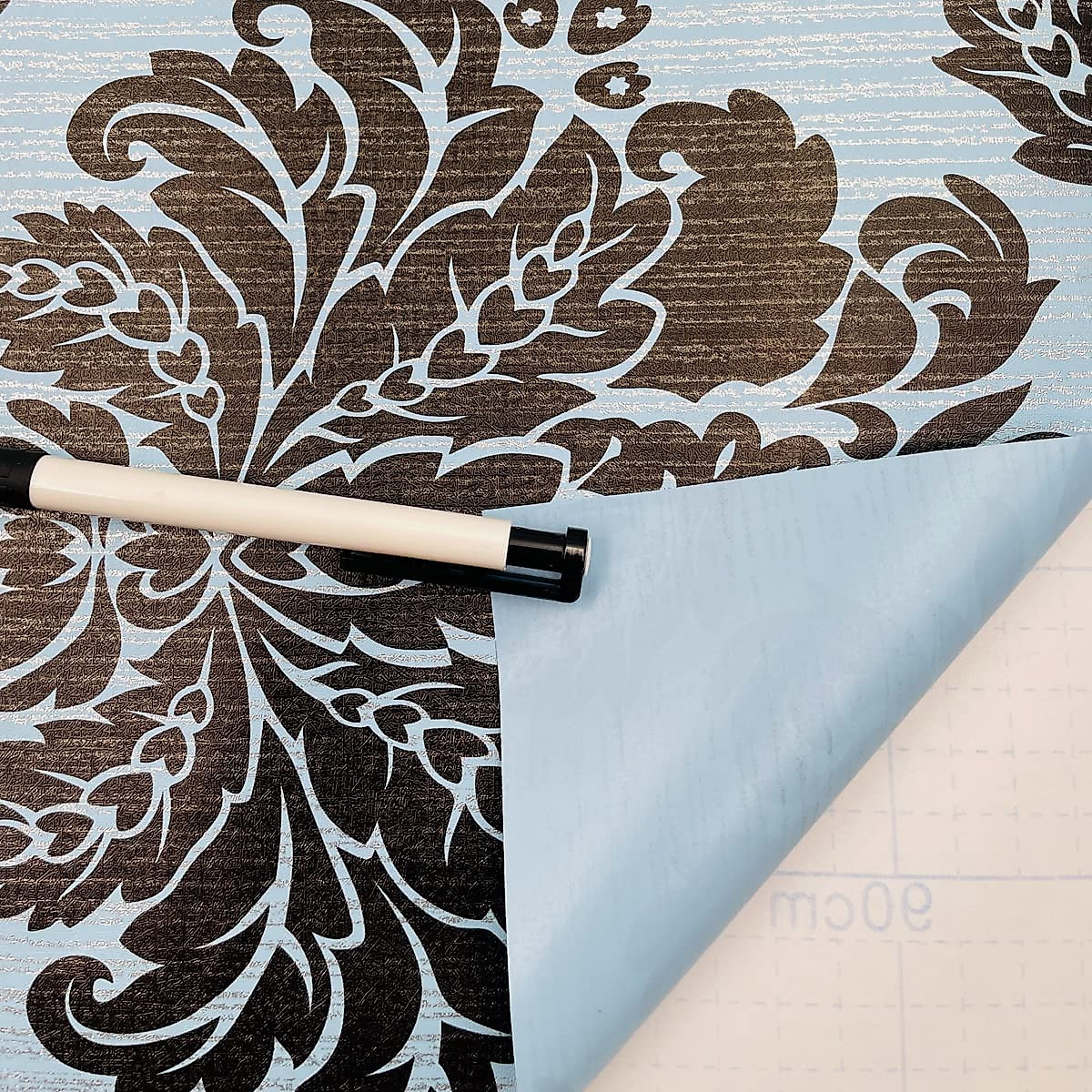 Yifely Black Damask Furniture Paper Self-Adhesive Shelf Liner Night Stand Decor Sticker 17.7 Inch by 9.8 Feet