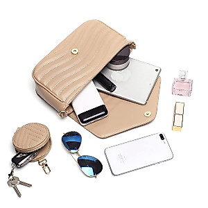 Small Quilted Crossbody Bags for Women Stylish Designer Purses and Handbags with Coin Purse including 2 Size Bag (Khaki)