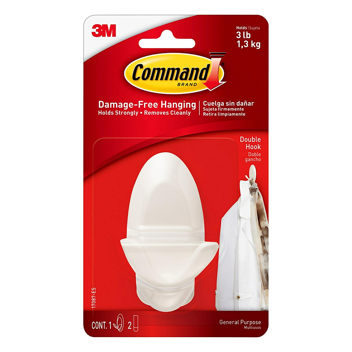 Command Medium Double Hooks, Holds up to 3 lb, Total 4 Wall Hooks with 8 Command Strips (4-Pack of 1 Hook), Organize Damage-Free, No Tools Wall Hooks for Hanging Decorations in Living Spaces