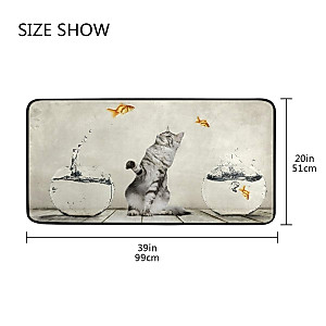 MOYYO Kitchen Mat Animal Funny Cute Cat Fish Kitchen Rug Mat Anti-Fatigue Comfort Floor Mat Non Slip Oil Stain Resistant Easy to Clean Kitchen Rug Bath Rug Carpet for Indoor Outdoor Doormat