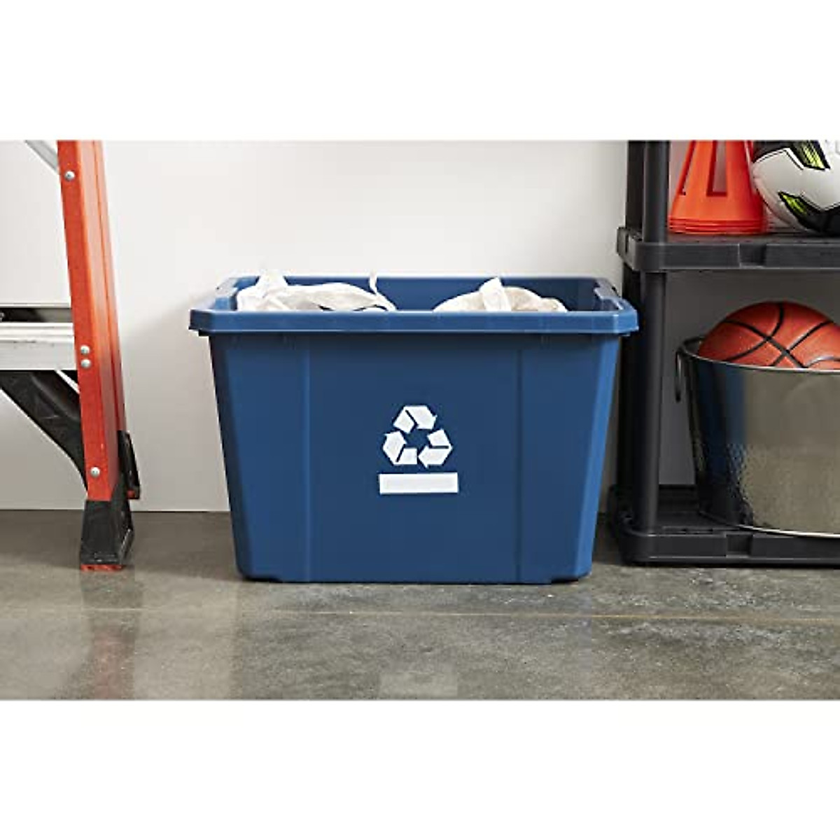 Gracious Living Medium Sized Plastic Curbside 17 Gallon Home or Office Recycling Bin Container with Built-in Carrying Handles, Blue