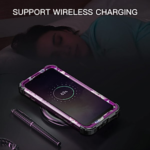 LONTECT for Galaxy A03S Case Floral Shockproof Rugged Heavy Duty 3 in 1 Hybrid Sturdy High Impact Protective Cover Case for Samsung Galaxy A03S 6.5 inch,Purple Flower/Black