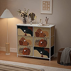 EnHomee Dresser, Cute Dresser for Bedroom, Small Dressers for Bedroom, 6 Drawer Dresser for Closet, Boho Dresser with Fabric Drawers, Bedroom Dressers & Chests of Drawers, Wooden Top
