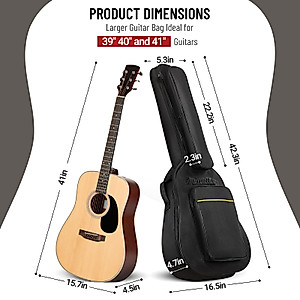 CAHAYA Acoustic Guitar Case: Gig Bag Soft Padded 41 In Water-resistent Guitar Backpack with Back Handle Loop and Large Top Pocket 0.3 In Thick Black CY0177