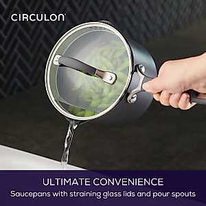 Circulon A1 Series with ScratchDefense Technology Nonstick Induction Straining Sauce Pan with Lid, 2 Quart, Graphite