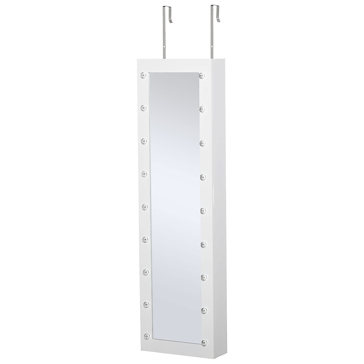 HOMCOM Jewelry Armoire with Mirror and 18 LED Lights, Wall-Mounted/Over-The-Door Cabinet with 3 Mountable Heights, White