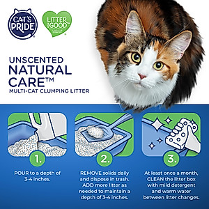 Cat's Pride Max Power: Natural Care - Up to 10 Days of Powerful Odor Control - 100% Natural Odor Elimination - Hypoallergenic - 99% Dust Free - Multi-Cat Clumping Litter, Unscented, 15 Pounds