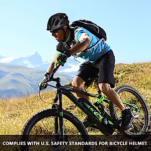 Adult-Men-Women Bike Helmet with Light - Mountain Road Bicycle Helmet with Replacement Pads & Detachable Visor (Matte Black, M(21.6-22.8 in/55-58cm))