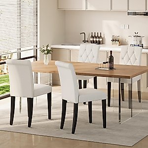 Welzona Upholstered Dining Chairs Set of 4, Button Tufted Parsons Dining Chair with Solid Wood Legs, Modern Fabric Side Chair for Hotel/Dining Room/Kitchen/Restaurant- White