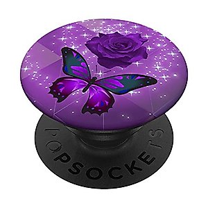 Rose Flower Cell Phone Button Pop Up Holder Purple Butterfly PopSockets PopGrip: Swappable Grip for Phones & Tablets