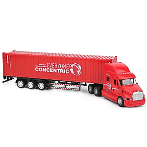 VBESTLIFE Pull Back Car Toy, High Simulation Alloy Container Truck Car Model with Sound Light Kid Vehicles Toys Cars & Race Cars Vehicles ((red))
