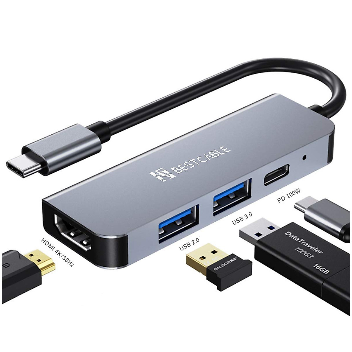 USB C Hub, BEST CABLE 4-in-1 USB C Hub Adapter USB C to HDMI 4K,100W Power Delivery , USB 3.0, USB 2.0, Compatible with MacBook Pro 2016-2020/Air 2018-2020...More