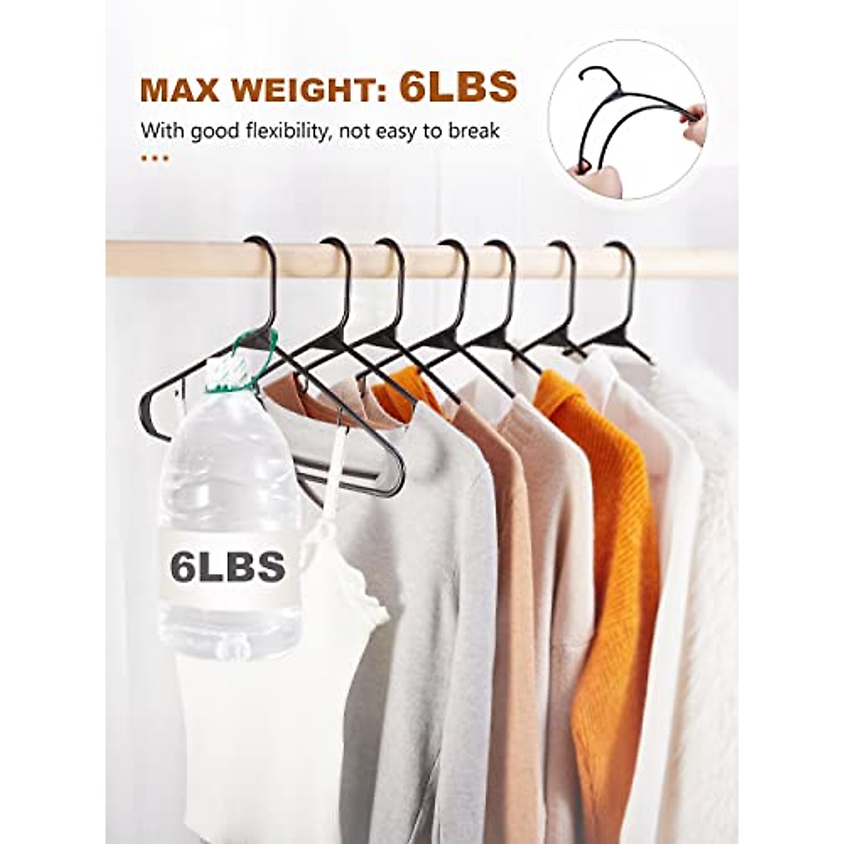 Jersow Black Plastic Hangers 60 Pack, Clothes Hangers Space Saving, Heavy Duty Coat Hangers for Closet, Non Slip Clothing Hangers with Hooks, Black Hangers for Coat, Shirt, Short, Suits