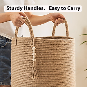 Jute Woven Rope Laundry Hamper, Tall Laundry Basket for Blanket Storage, Large Dirty Clothes Hamper for Toys, Decorative Baby Nursery Hamper for Bedroom, Living Room - Jute Brown, 72L