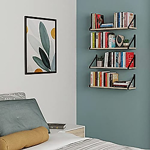 Wallniture Bora Floating Shelves for Wall Storage, 24"x6" Floating Book Shelves for Living Room, Natural Wood Wall Shelves for Books and DVD Storage, Set of 4