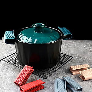 DOITOOL 3 Pairs Silicone Assist Handle Holder Heat Insulated Hot Pot Grip Handle Cover Scald- Proof Pan Grip Cover Sleeves for Cast Iron Woks Frying Pans Griddles Skillets Dark Blue