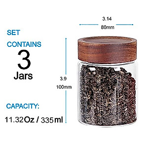 SAIOOL 3 Packs Glass Food Storage Jars with Screw Airtight Seal Acacia Wood Lids,Spice Jars with Lids, Organization for Jars Bottles Containers Travel Gear, Sugar, Salt,Coffee, cookies,spices
