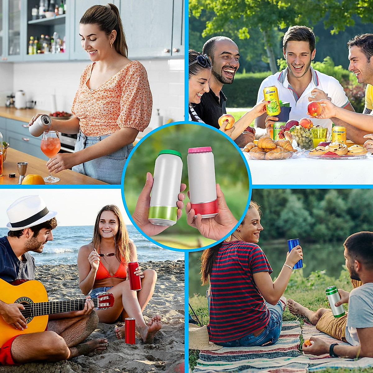 6 Pack Silicone Soda Can Cover Lids, Reusable Soda Can Lids Beer Can Covers Pop Can Covers, BPA Free Silicone Can Cover, Stopper and Protector for Soda, Beer, Beverage, Juice, Coke, Fits Standard Cans