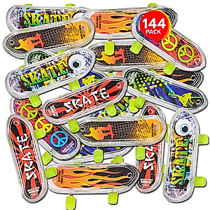 ArtCreativity Mini Finger Skateboards for Kids (Bulk Pack of 144) Durable Finger Boards in Assorted Designs, 2 Inch Fingerboard Skateboard Party Favors, Goody Bag Fillers