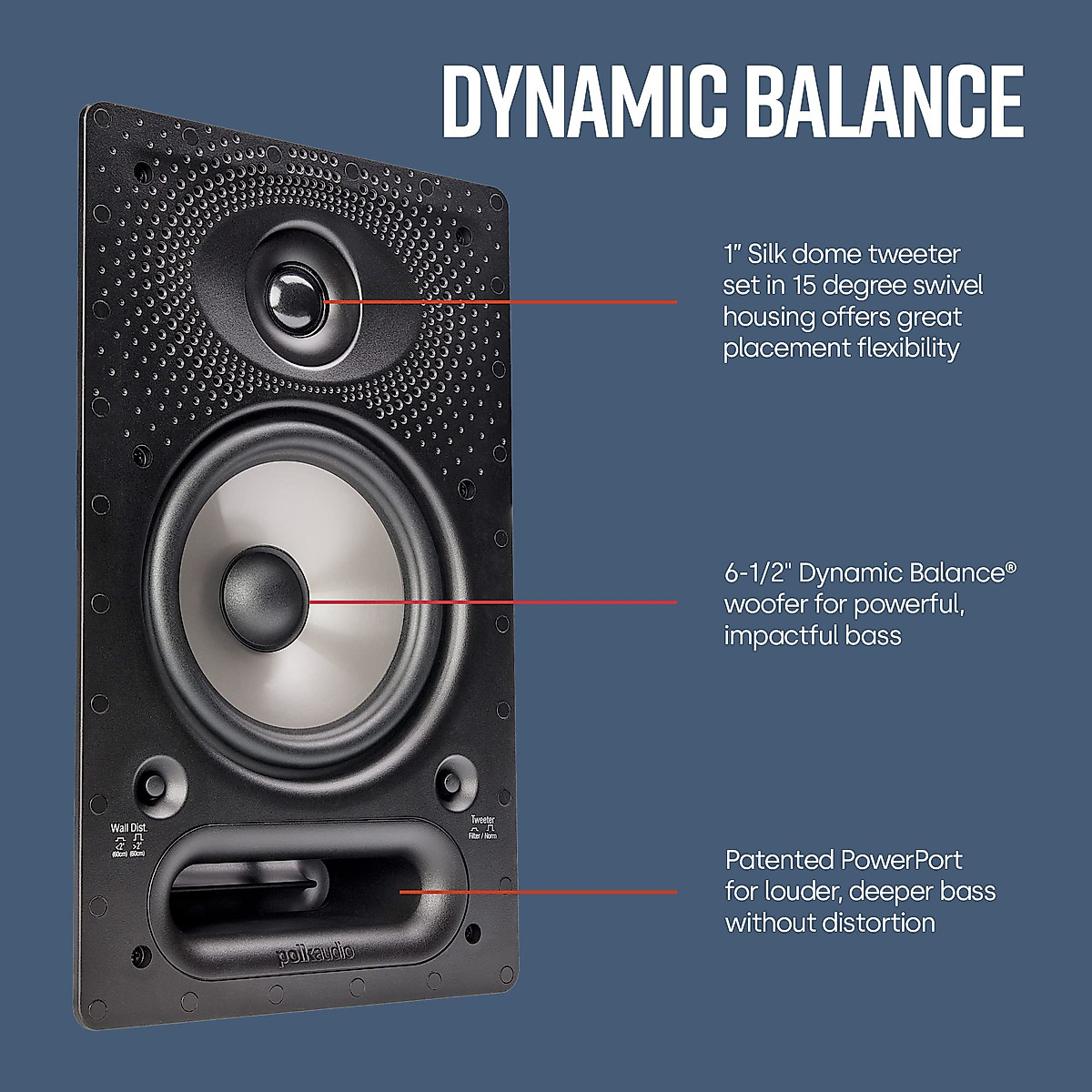 Polk Audio 65-RT in-Wall Speakers with 6.5" Driver - The Vanishing Series | 2 Speakers | Use as Left/Right Front Speakers, Stealth Side or Rear Surrounds | White, Paintable Grilles