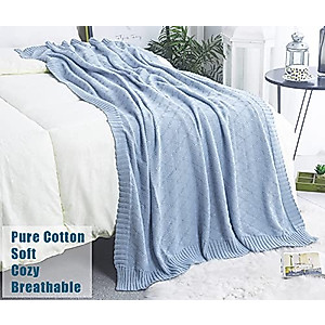 JSHANMEI Cable Knit Throw Blanket for Sofa Chair Couch Picnic Camping Beach Home Decorative Indoor Outdoor Knitted Blanket Blue