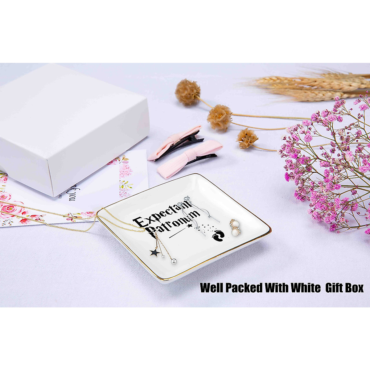 Topthink Expectant Patronum-New Mum Presents-Mom to Be-Have a Baby-Funny Pregnancy Announcement Gift-Baby Reveal Gifts for First Time Mother-Ceramic Jewelry Holder Ring Dish Trinket Tray