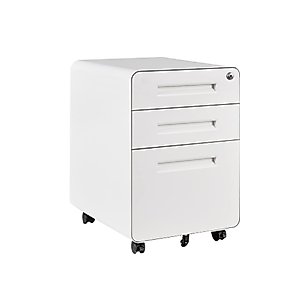 FLEXISPOT Metal File Cabinet for Under Desk Storage Mobile 3 Drawer File Cabinet Round Corner Design Filing Cabinets for Home Office,White