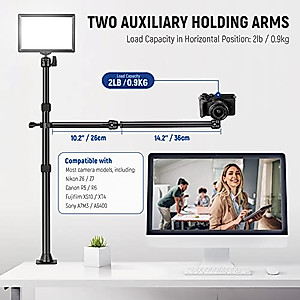 NEEWER Camera Desk Mount Stand with Two Auxiliary Holding Arms, Overhead Camera Mount Tabletop C Clamp 360° Swivel Ball Heads for DSLR, Webcam, Photography, Videography, Live Streaming, Zoom Calls