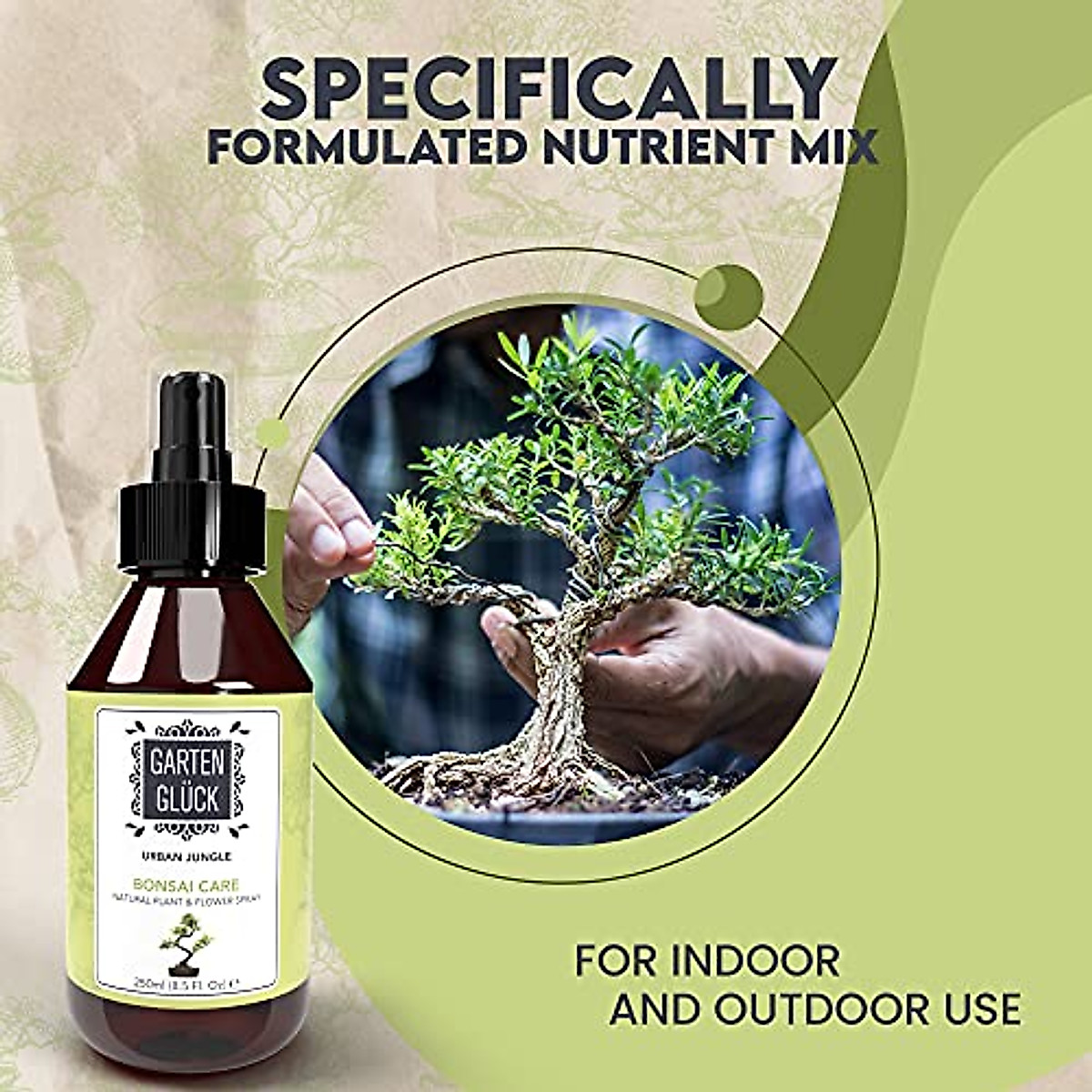 Garten Glück Bonsai Food Spray - Bonsai Tree Fertilizer For Strong and Healthy Leafs - Bonsai Fertilizer Liquid to Strengthen Stems - Bonsai Tree Food To Complete Your Bonsai Care Kit, 8.45 Fl Oz